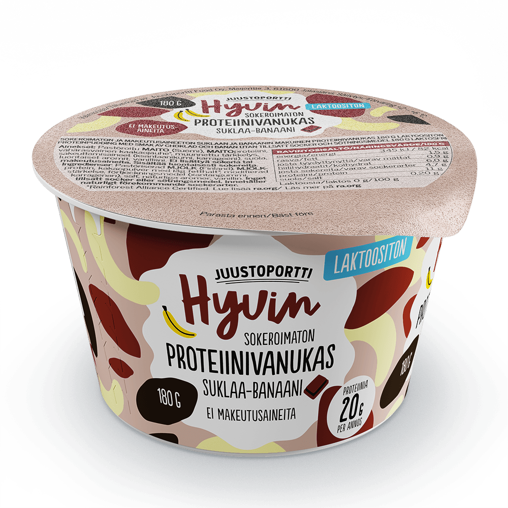Juustoportti Hyvin proteiinivanukas 180 g suklaa-banaani laktoositon