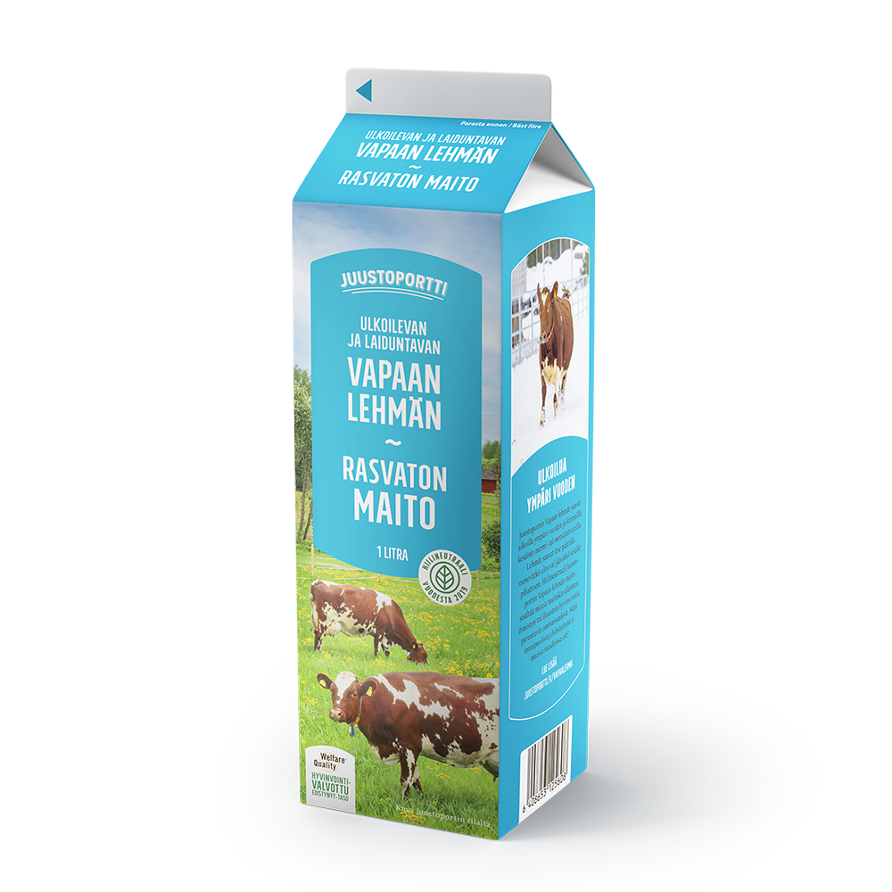 Juustoportti Vapaan lehmän rasvaton maito 1 l